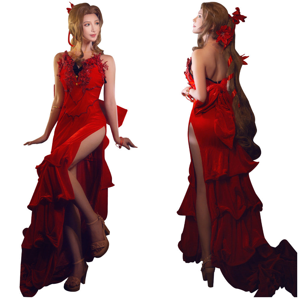 Final Fantasy VII Remake Aerith Gainsborough Red Gown Dress Cosplay Co ...