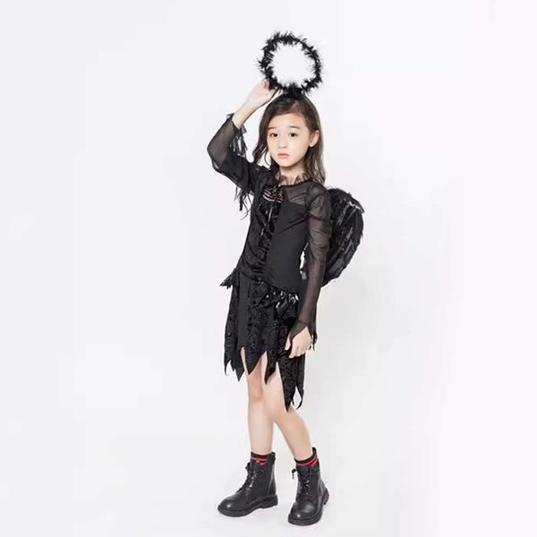 Childrenswear Kids Children Girls Black Angel Dress Cosplay Costume Ou ...