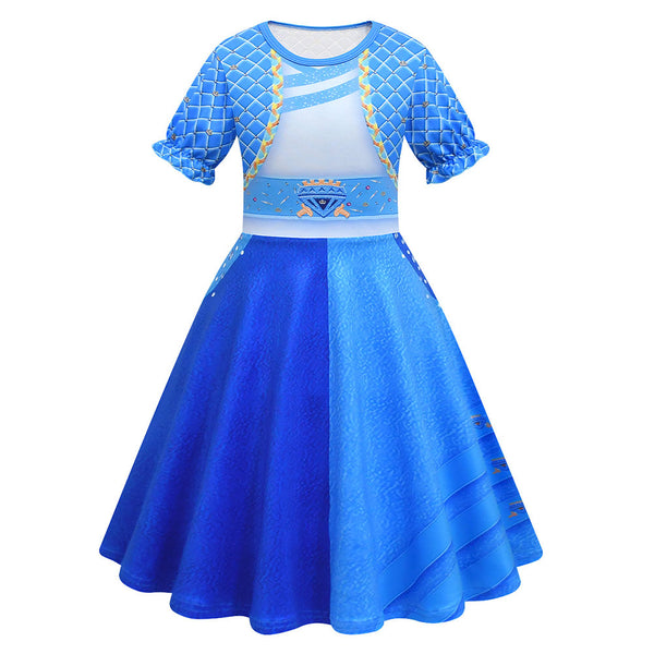 Descendants Costume Mal Cosplay Blue Dress Wig Set For Children Hallow ...