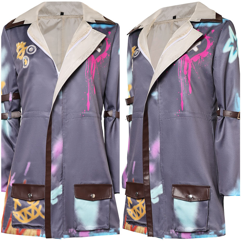 Arcane League of Legends Costume Jinx Cosplay Grey Graffiti Jacket Coa ...