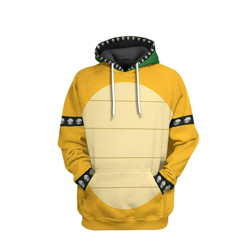 Super Mario Bros King Bowser Koopa Game Character Yellow Hoodie 3D Pri ...